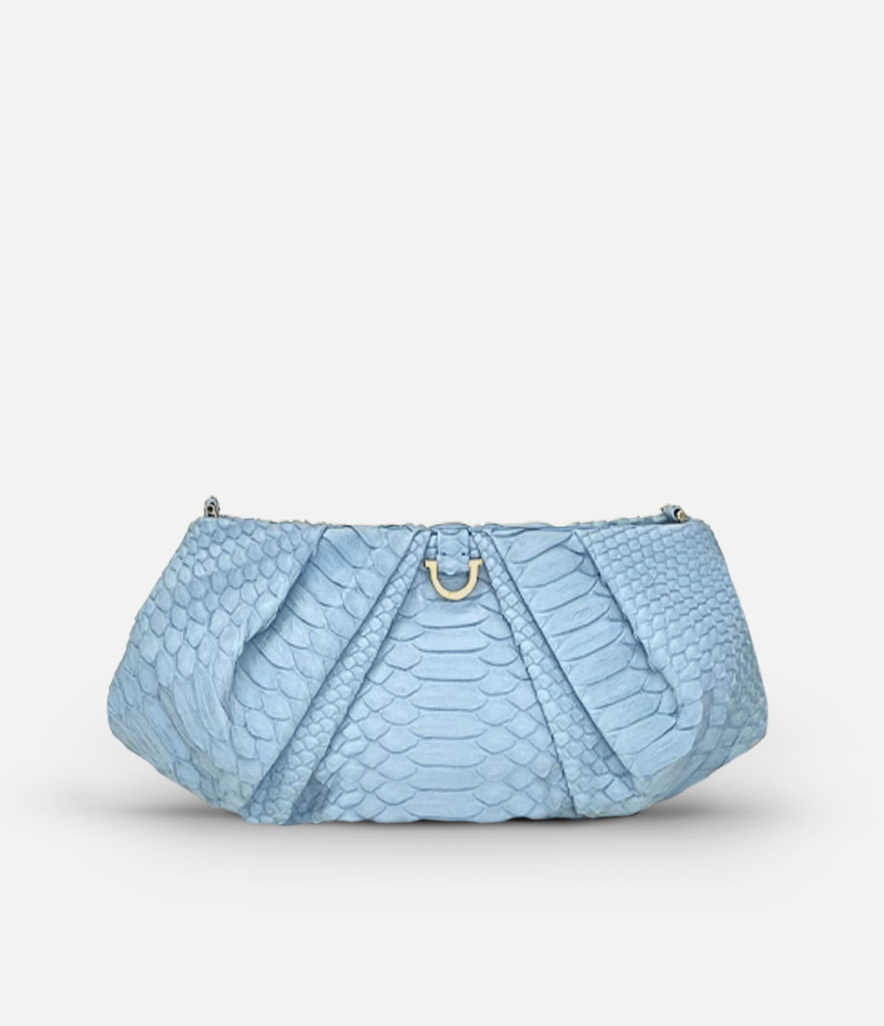 The Croissant in Ice Blue Python with Gold Hardware