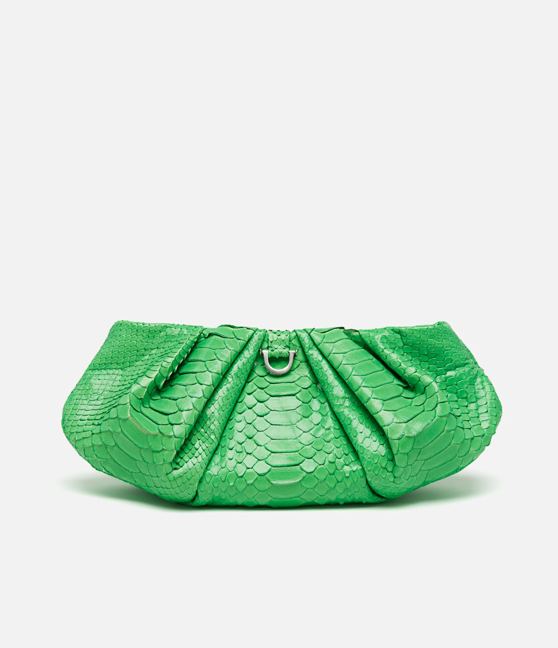 The Croissant Bag in Green Neon Python with Silver Hardware