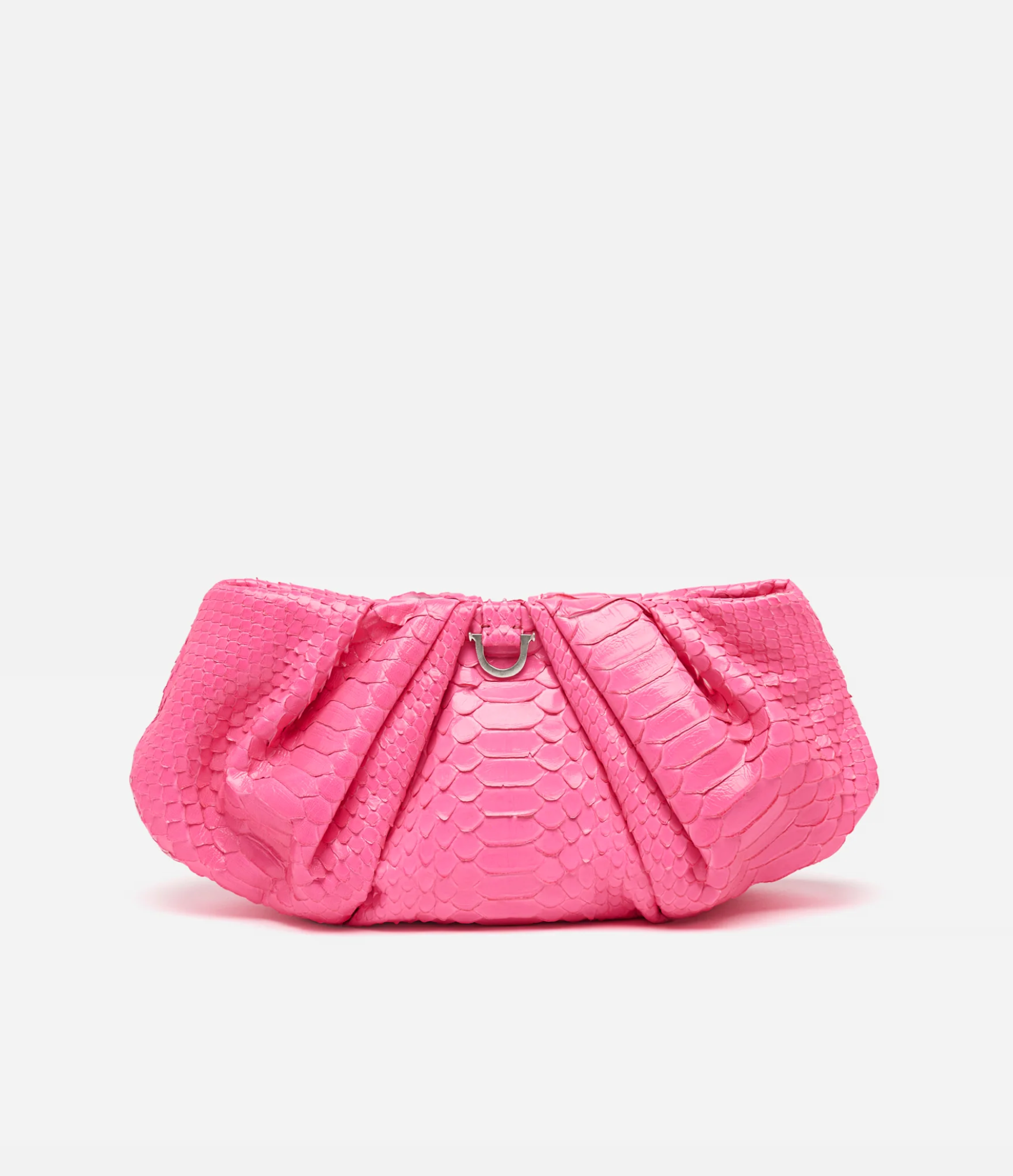 The Croissant Bag in Pink Neon Python with Silver Hardware