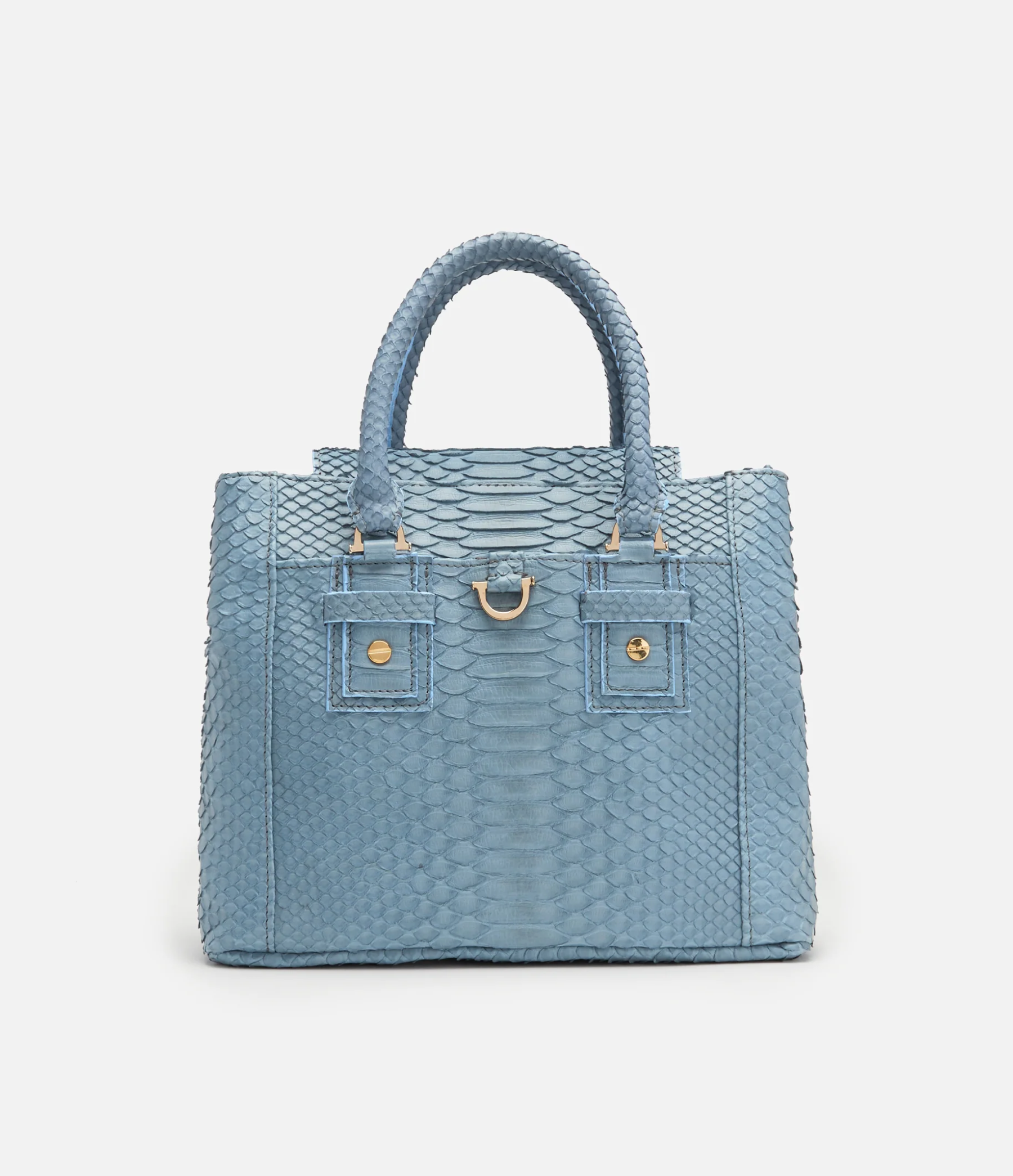 Python Box Tote in Cornflower Blue Python with Gold Hardware