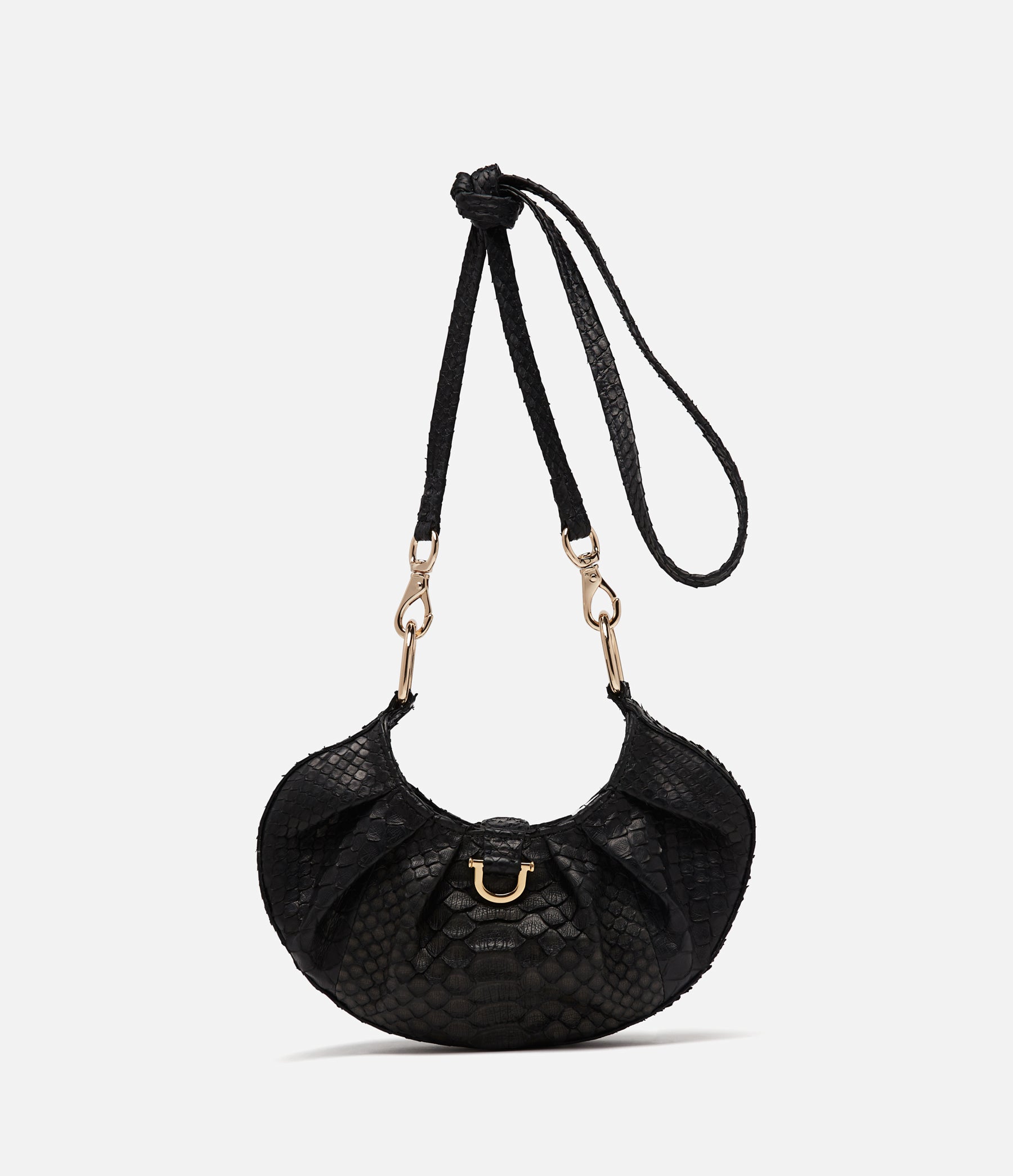 The Mini Croissant Bag in Black Python with Gold Hardware