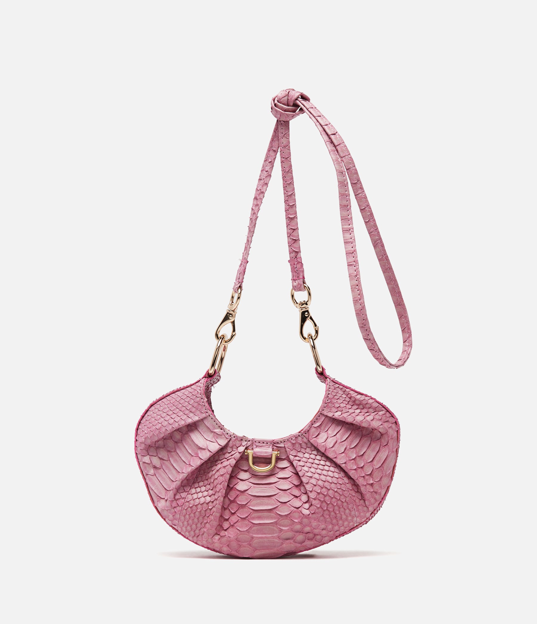 The Mini Croissant Bag in Blush Pink Python with Gold Hardware