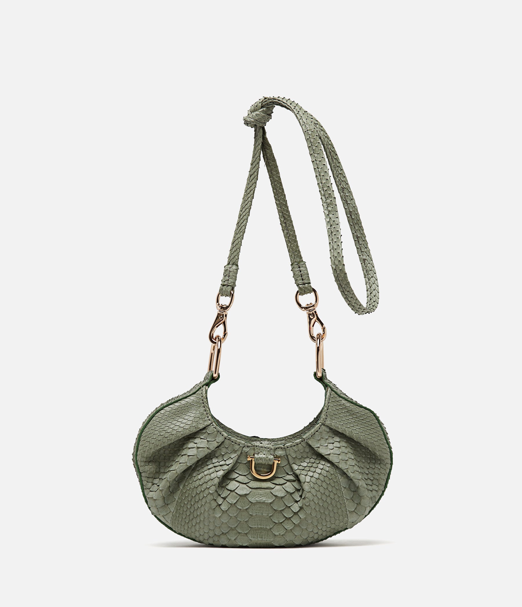 The Mini Croissant Bag in Mint Python with Gold Hardware