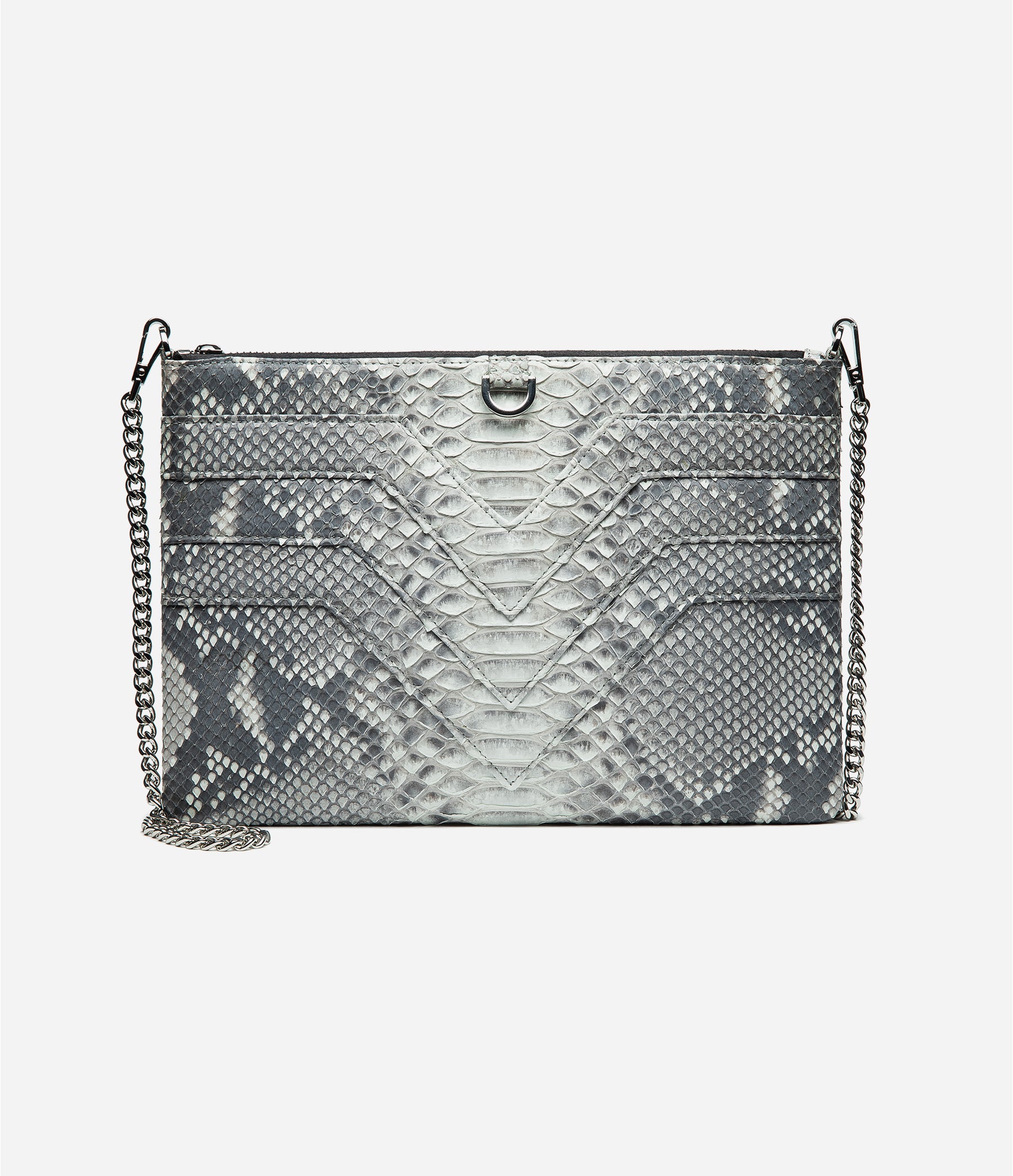 Chevron Flat Zip in Natural Python with Silver Hardware - Lovard